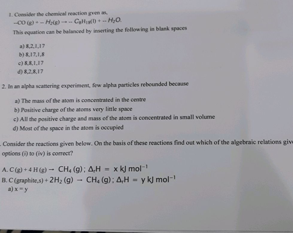 1. Consider the chemical reaction given as, | StudyX