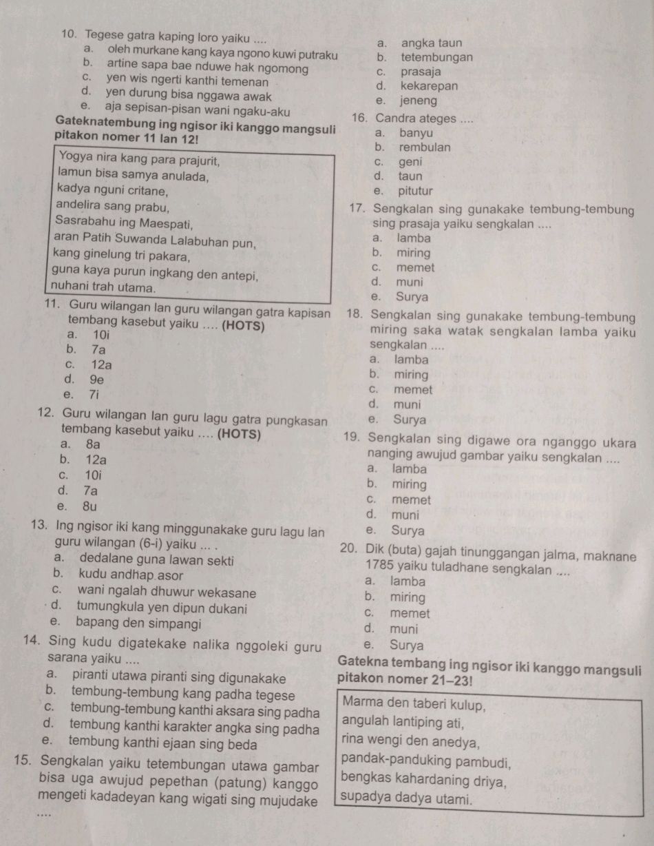 10. Tegese gatra kaping loro yaiku.... a. | StudyX
