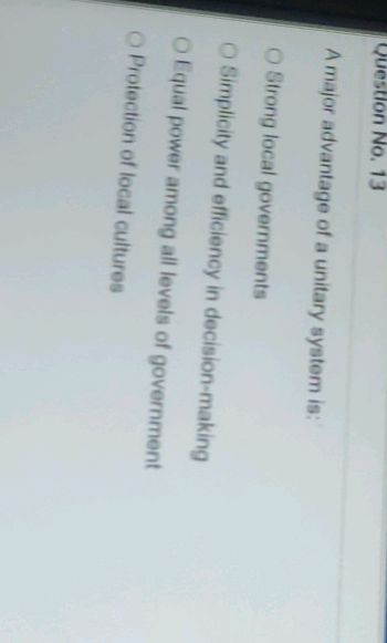 Question No. 13 A major advantage of a | StudyX