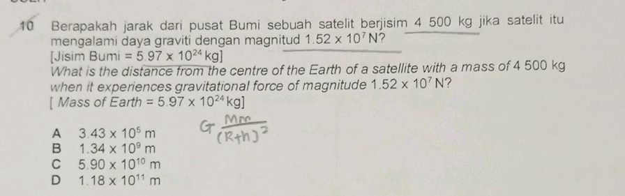 10 Berapakah jarak dari pusat Bumi sebuah | StudyX
