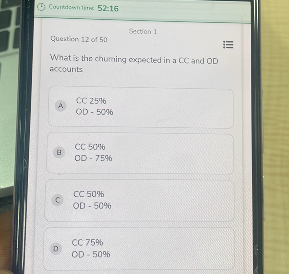 What is the churning expected in a CC and OD | StudyX