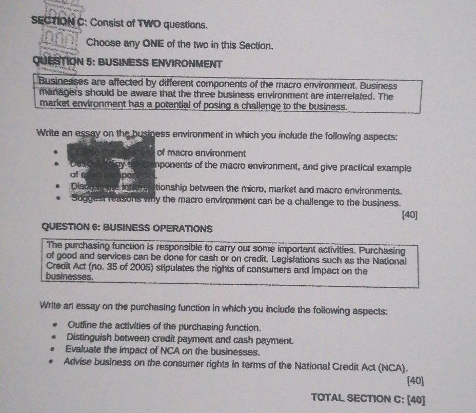 SECTION C: Consist of TWO questions. Choose | StudyX