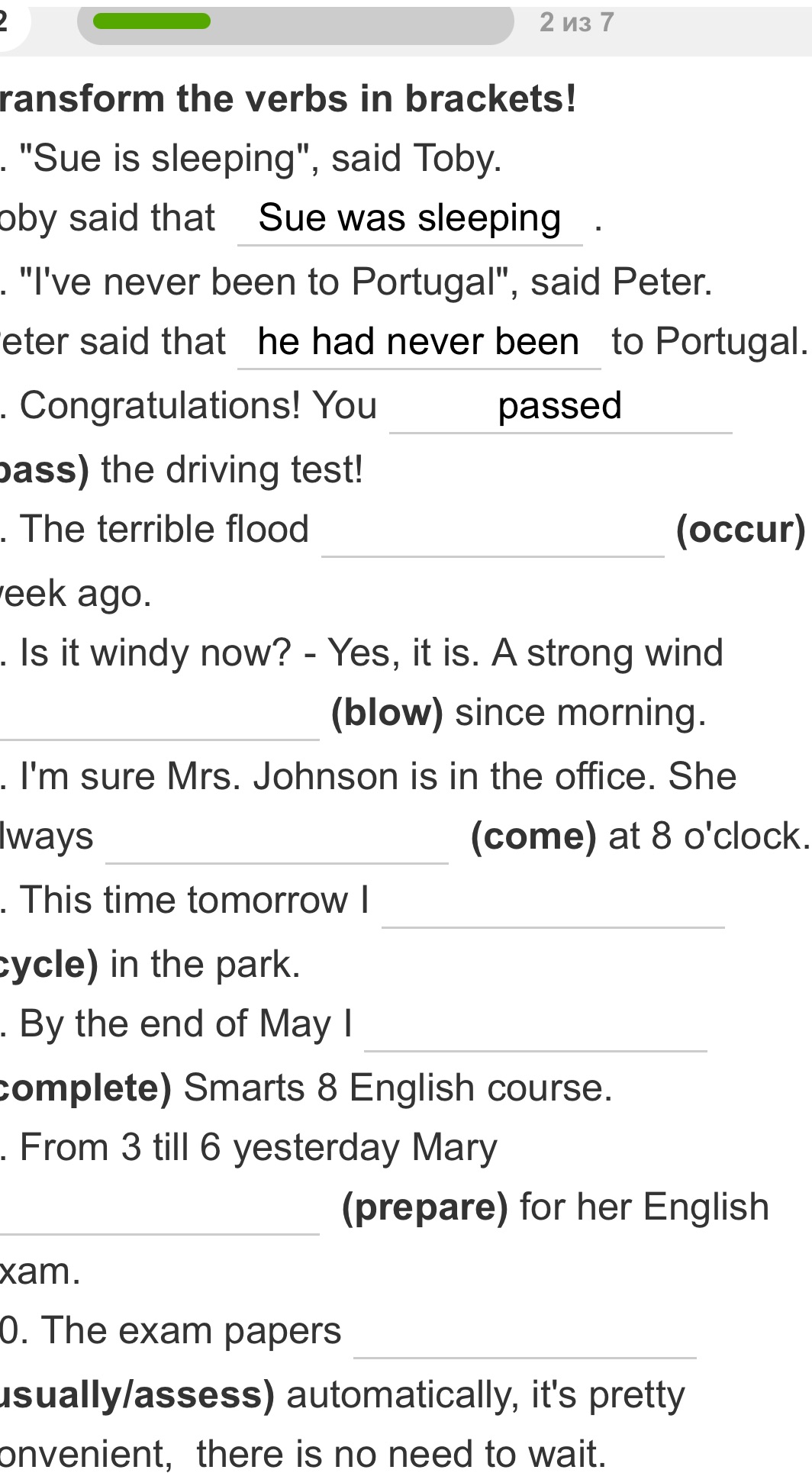 Transform the verbs in brackets! 1. "Sue is | StudyX