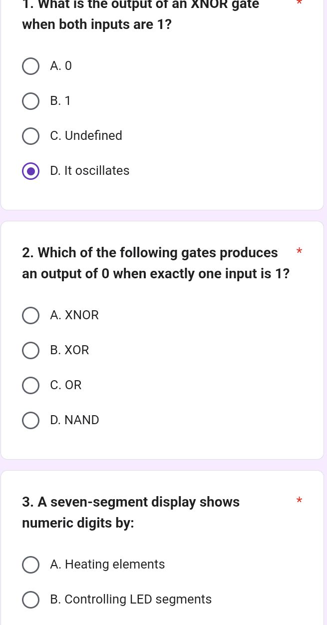 1. What is the output of an XNOR gate when | StudyX
