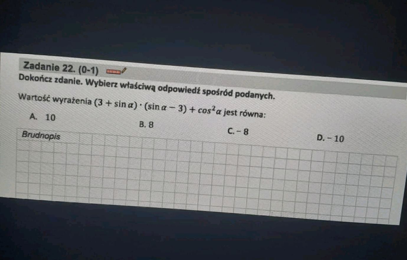 Wartość wyrażenia $(3 + sin ) (sin - | StudyX