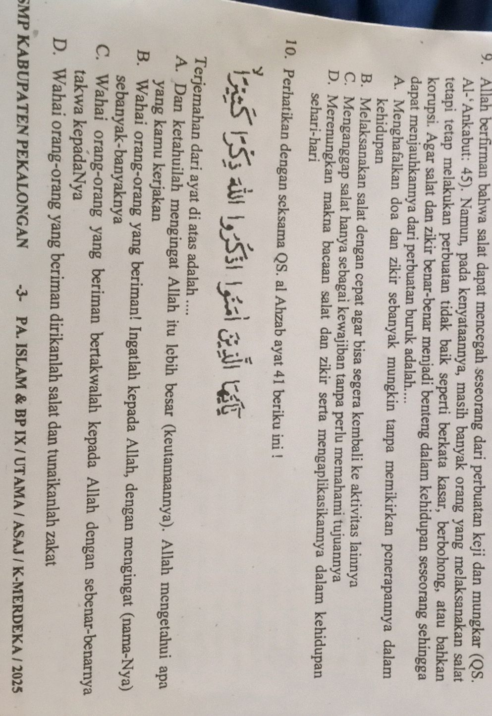 9. Allah berfirman bahwa salat dapat | StudyX