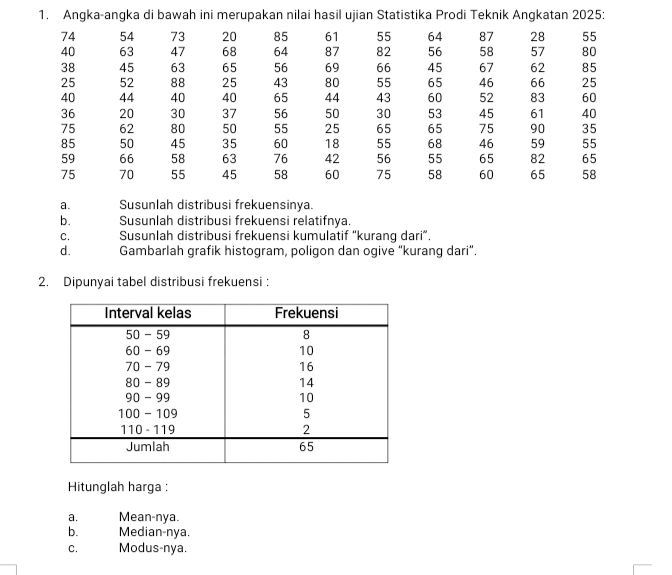 1. Angka-angka di bawah ini merupakan nilai | StudyX