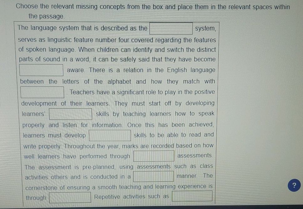 Choose the relevant missing concepts from | StudyX