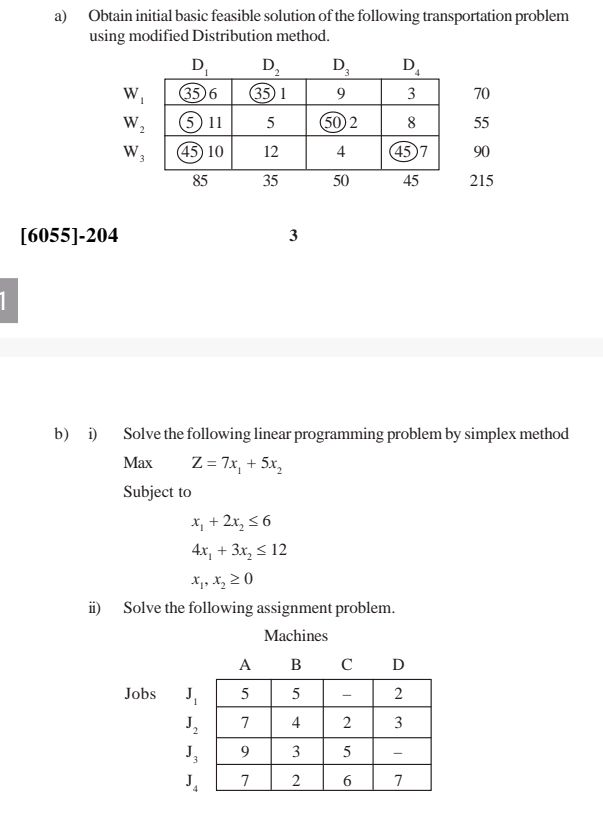 a) Obtain initial basic feasible solution of | StudyX