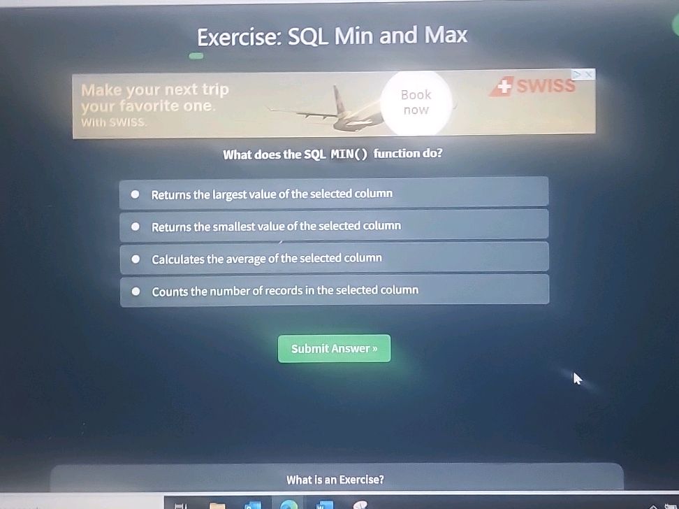 What does the SQL MIN() function do? * | StudyX