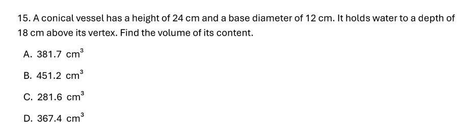15. A conical vessel has a height of 24 cm | StudyX