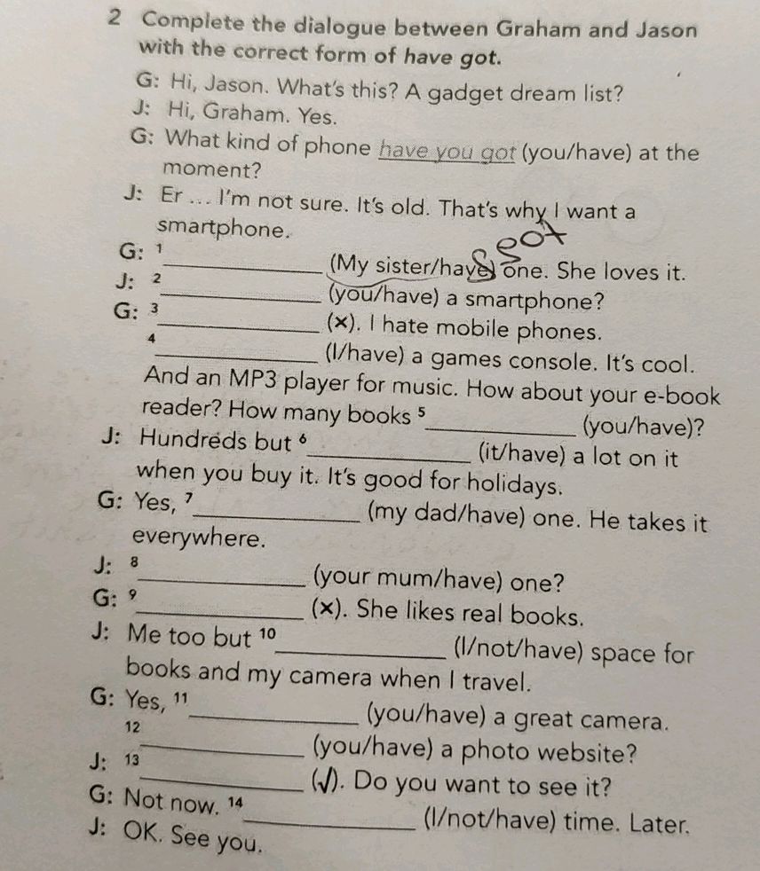 2 Complete the dialogue between Graham and | StudyX