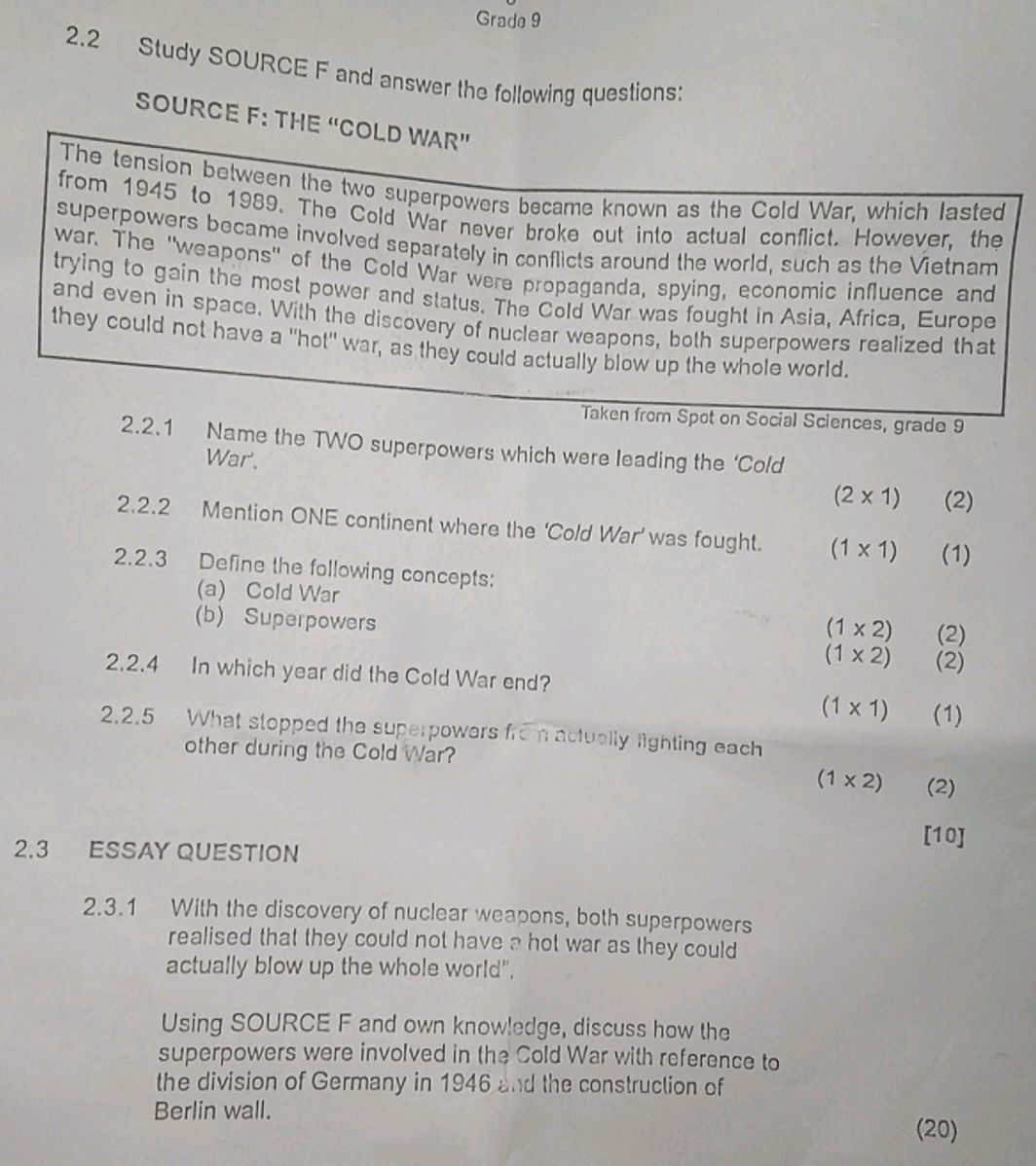 2.2 Study SOURCE F and answer the following | StudyX