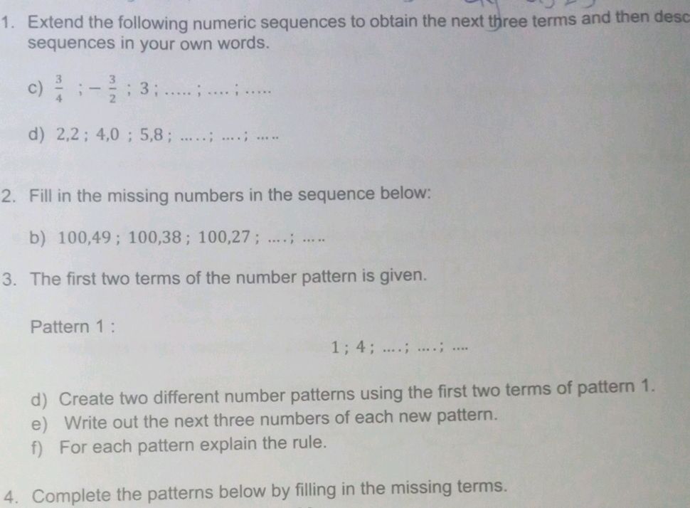 1. Extend the following numeric sequences to | StudyX