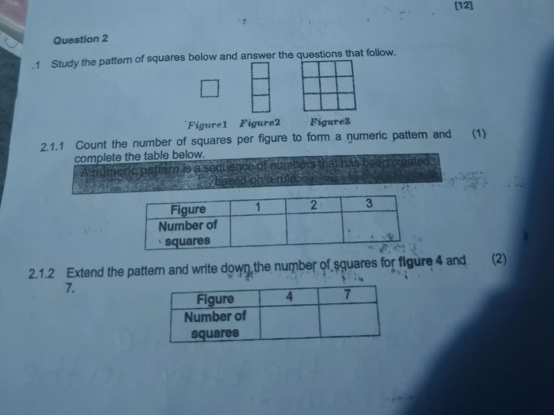 Question 2 .1 Study the pattern of squares | StudyX