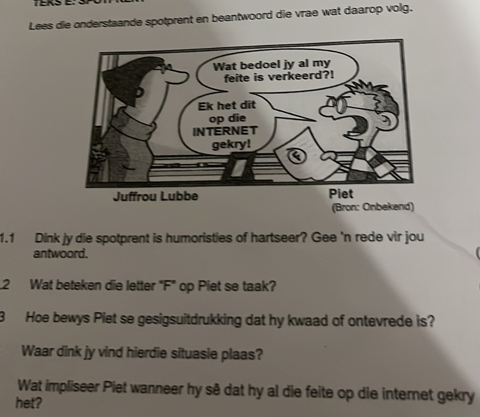 Lees die onderstaande spotprent en | StudyX