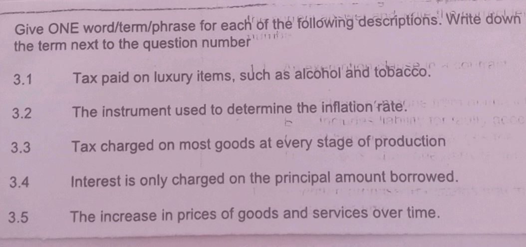 Give ONE word/term/phrase for each of the | StudyX