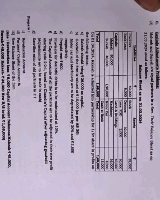 II. 13] Capitals Adjustments Problems: | StudyX