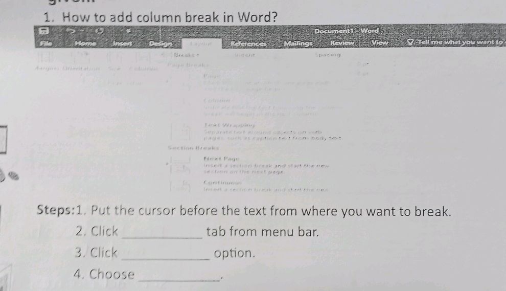 1. How to add column break in Word? Steps: | StudyX