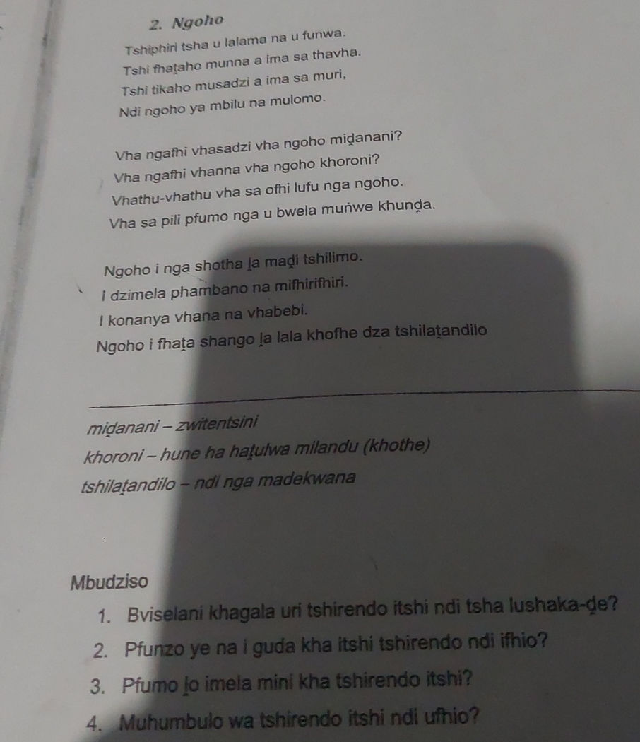 Mbudziso 1. Bviselani khagala uri tshirendo | StudyX