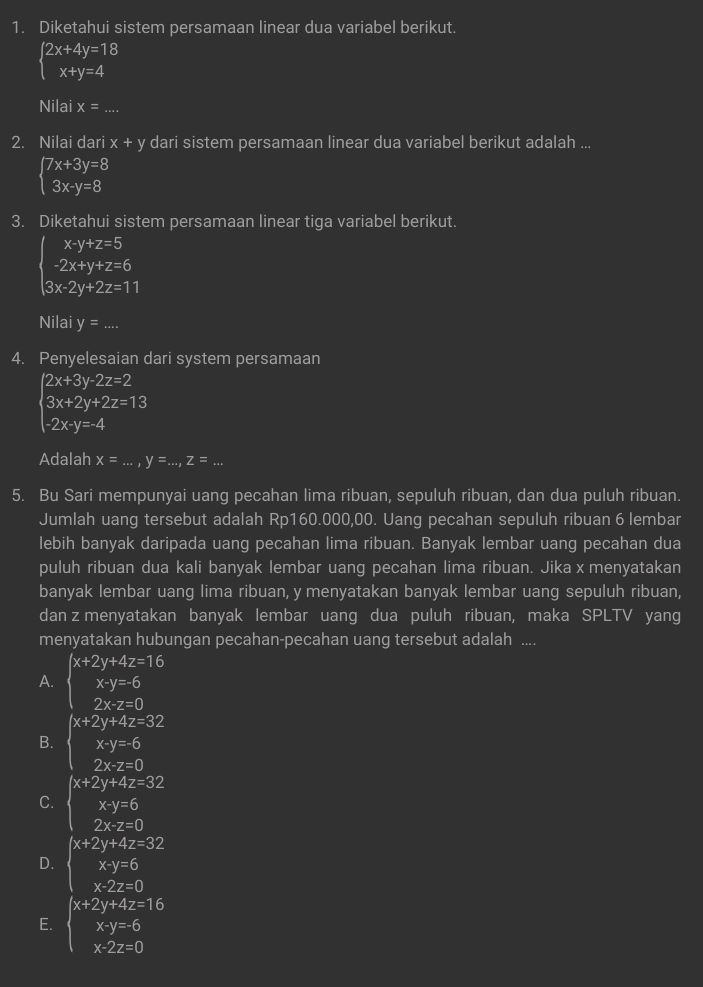 1. Diketahui sistem persamaan linear dua | StudyX