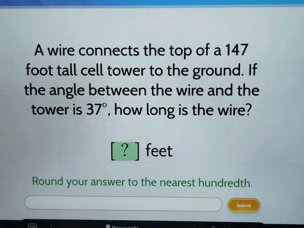 A wire connects the top of a 147 foot tall