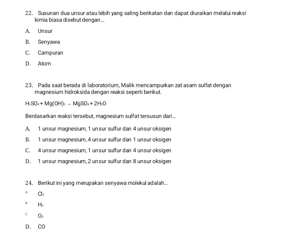 22. Susunan dua unsur atau lebih yang saling | StudyX