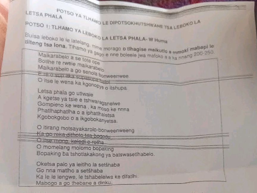 POTSO YA TLHAMO LE DIPOTSOKHUTSHWANE TSA | StudyX