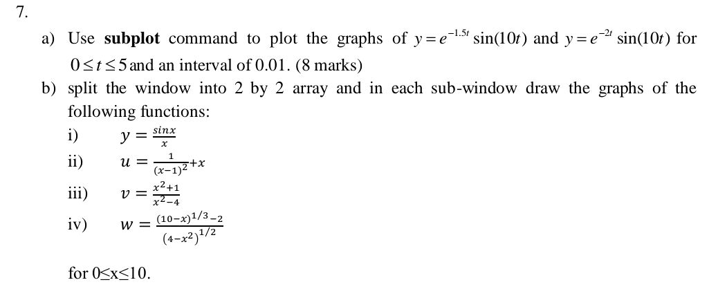 a) Use subplot command to plot the graphs of | StudyX