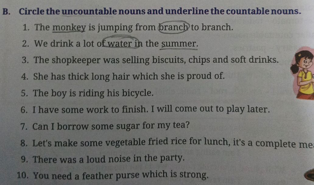 B. Circle the uncountable nouns and | StudyX