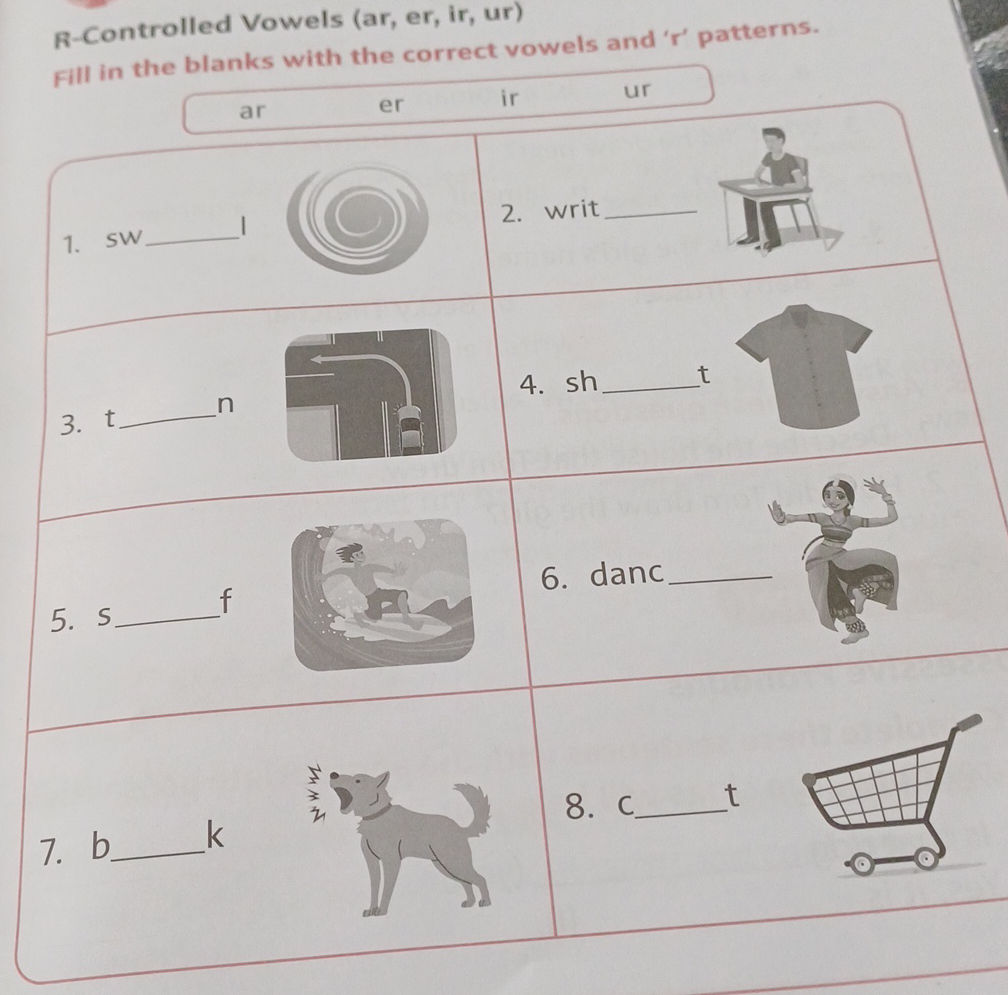 R-Controlled Vowels (ar, er, ir, ur) Fill in | StudyX
