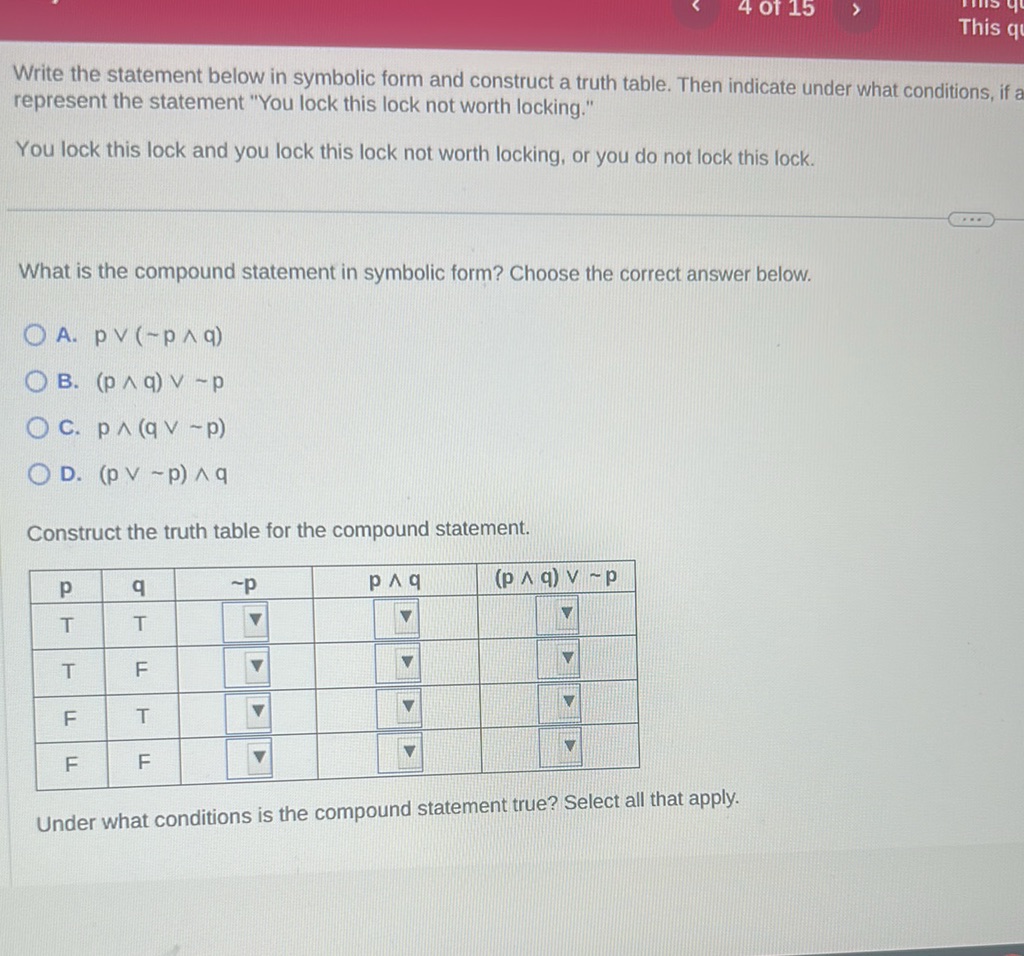 What is the compound statement in symbolic | StudyX