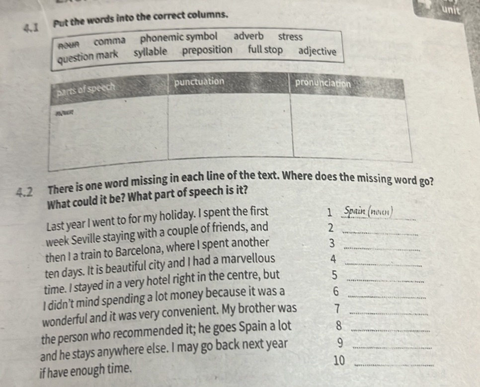 4.1 Put the words into the correct columns. | StudyX