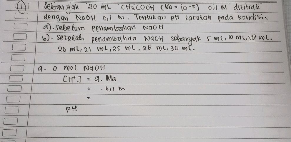 Sebanyak 20 mL CH₃COOH (ika = 10⁻⁵) 0,1 M | StudyX