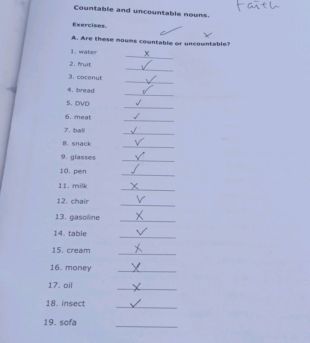 A. Are these nouns countable or uncountable? | StudyX