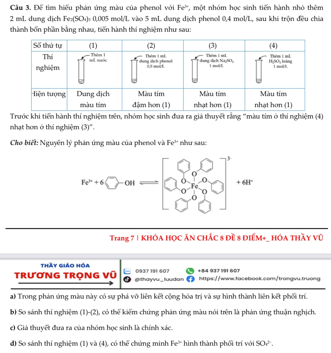 Câu 3. Để tìm hiểu phản ứng màu của phenol | StudyX