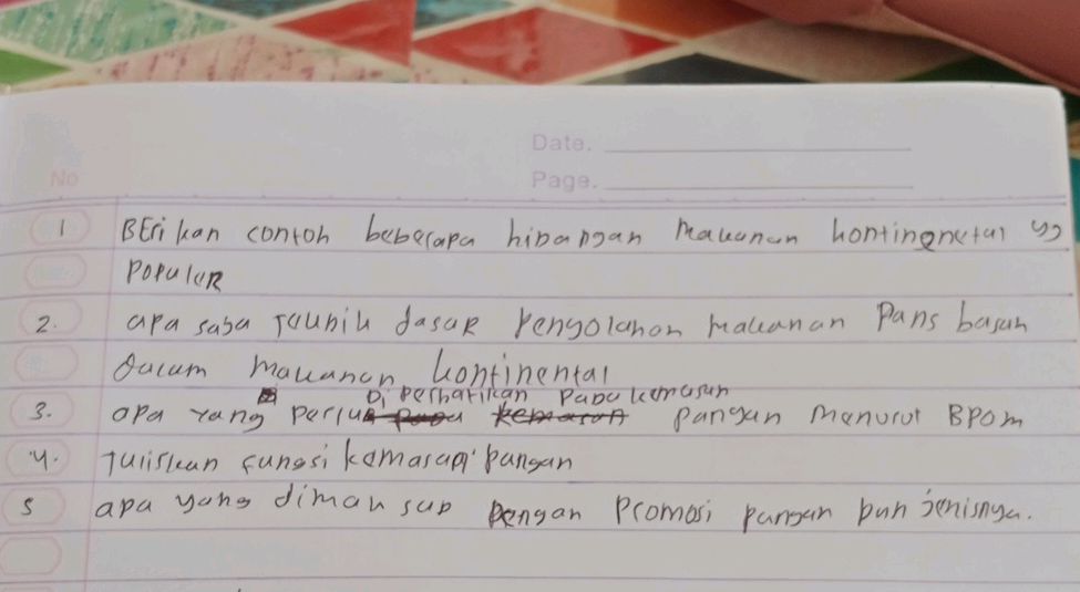 1. Berikan contoh beberapa hidangan makanan | StudyX