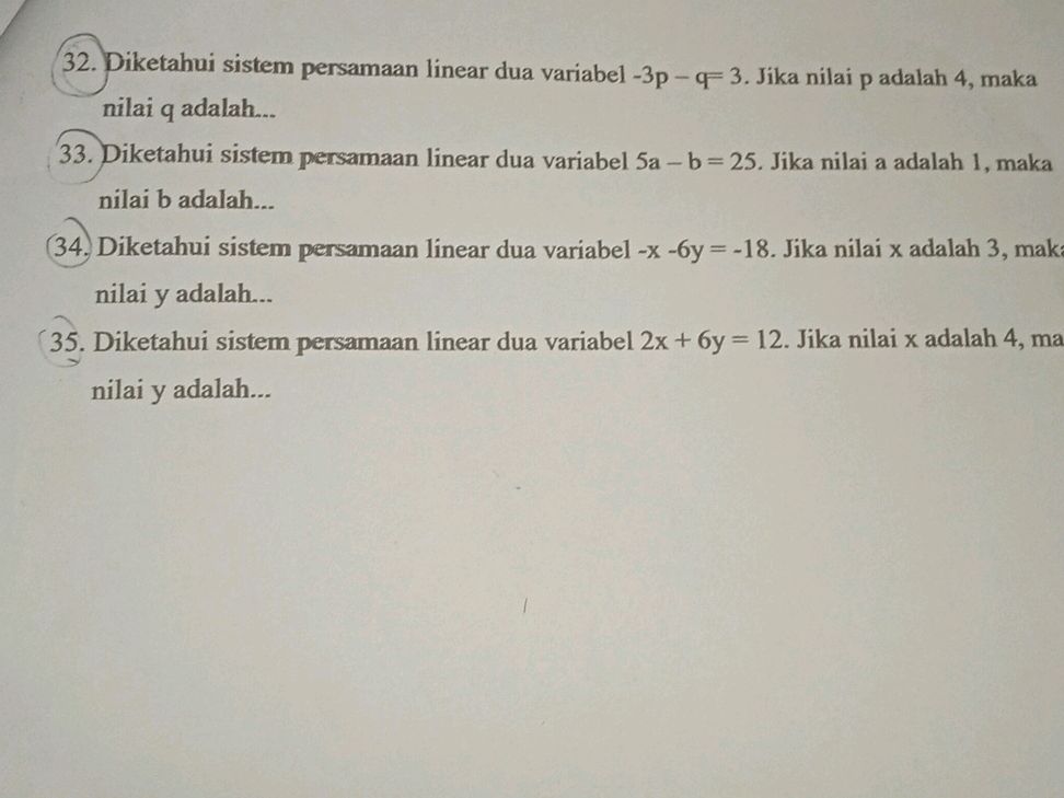 32. Diketahui sistem persamaan linear dua | StudyX