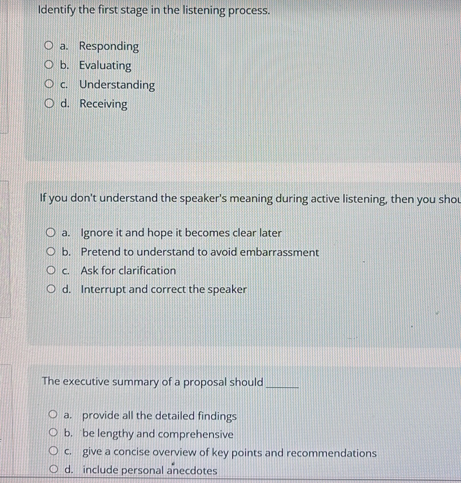 Identify the first stage in the listening | StudyX