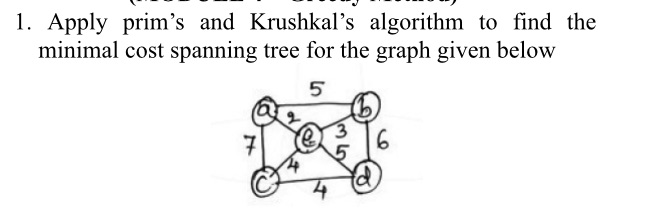 1. Apply prim's and Krushkal's algorithm to | StudyX