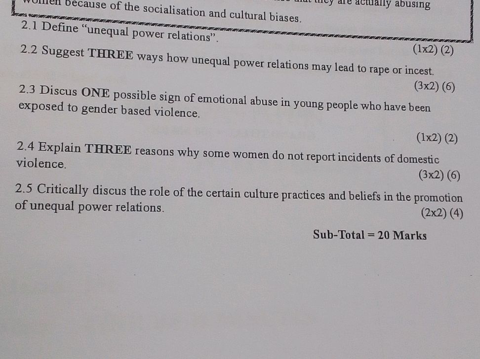 2.1 Define "unequal power relations". 2.2 | StudyX