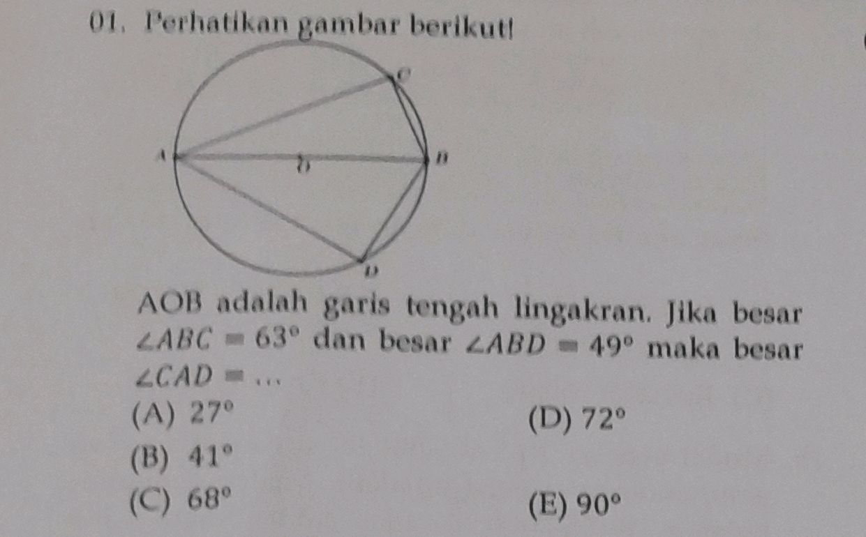 Perhatikan gambar berikut! AOB adalah garis | StudyX