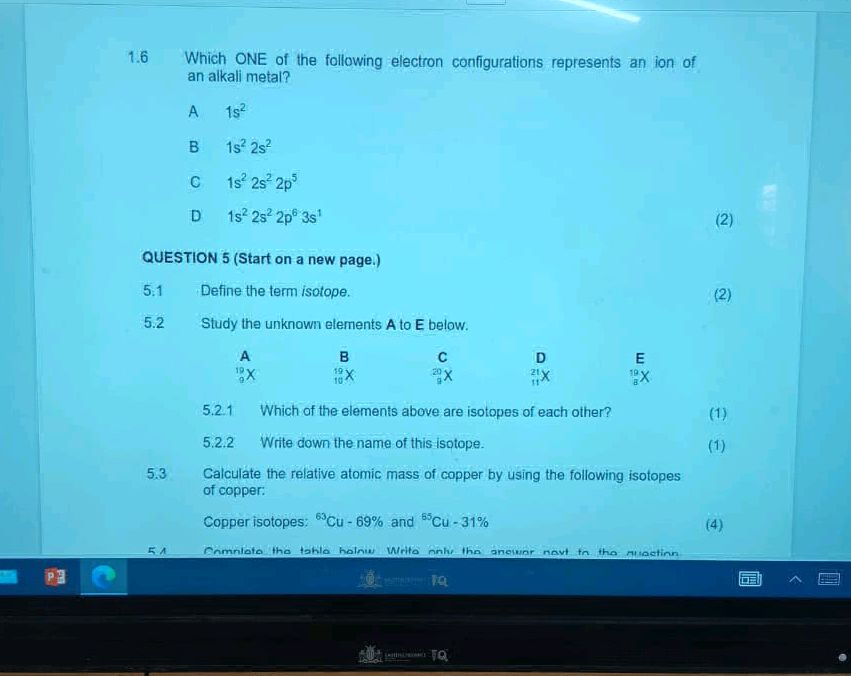 1. 6 Which ONE of the following electron | StudyX