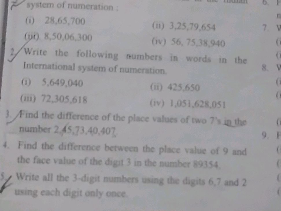 1. Write the following numbers in words in | StudyX