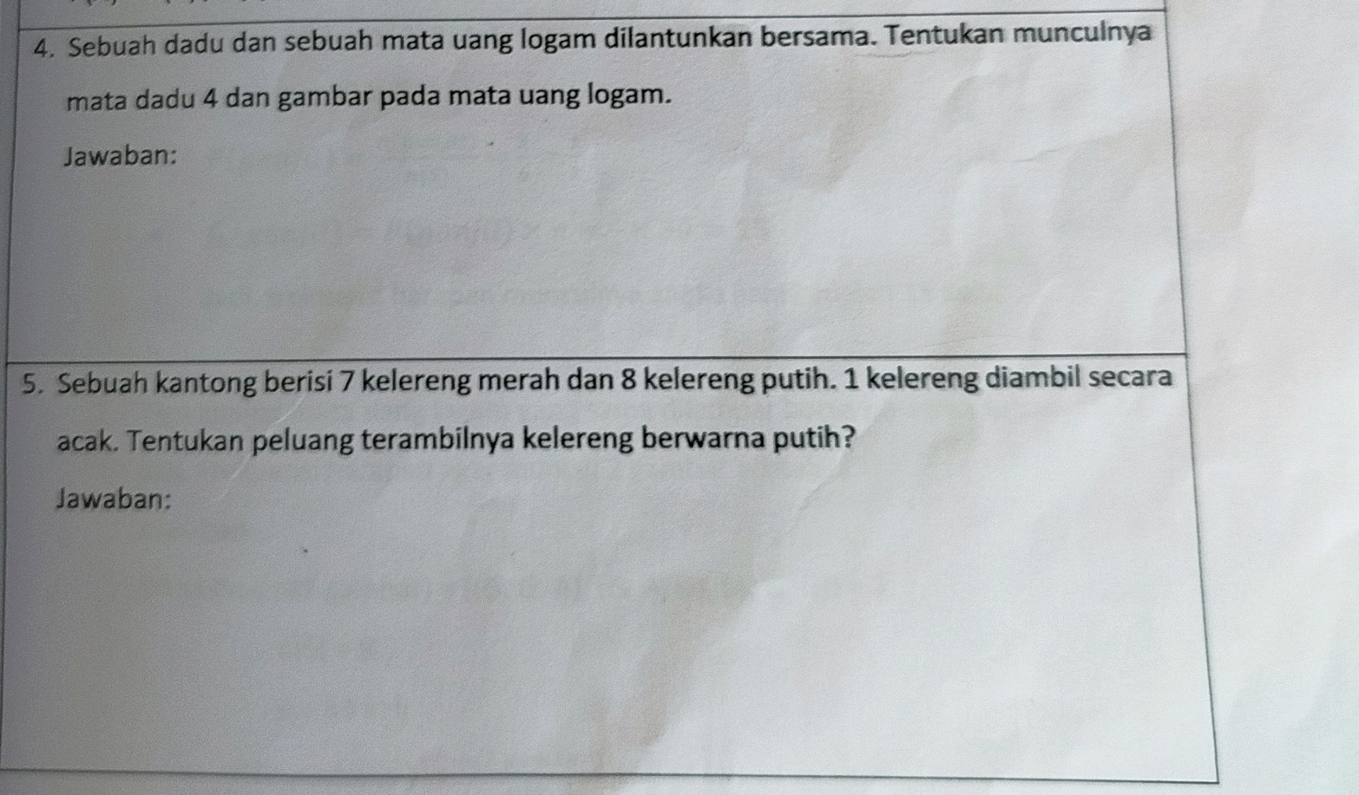 4. Sebuah dadu dan sebuah mata uang logam | StudyX