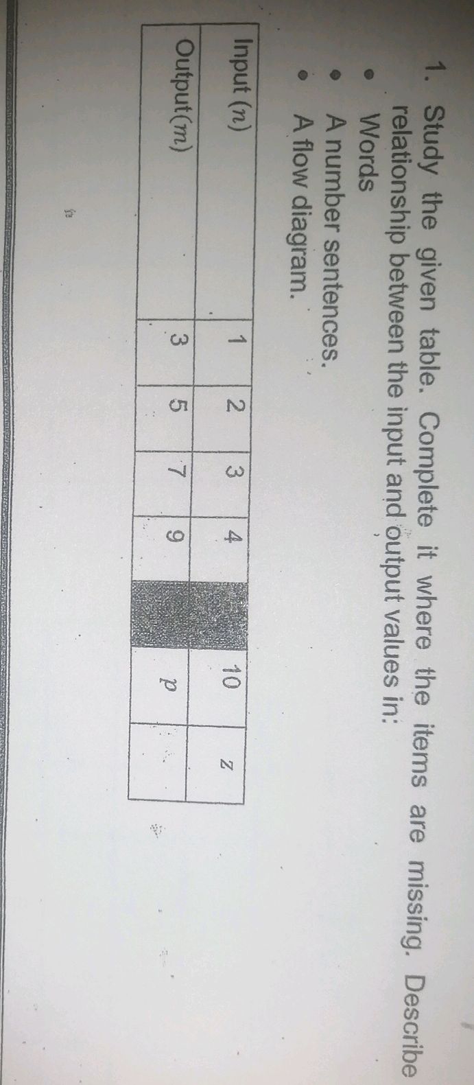 1. Study the given table. Complete it where | StudyX
