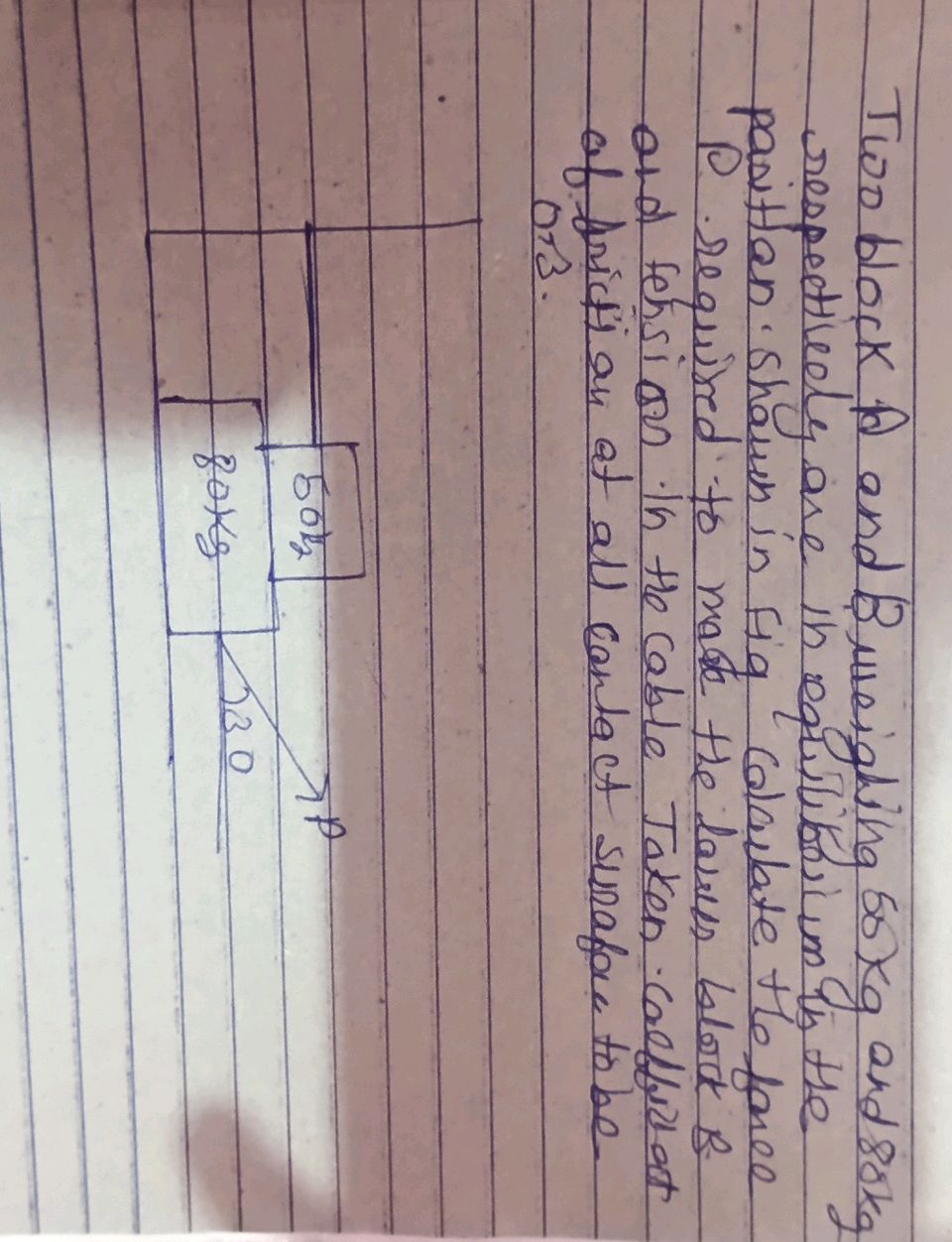 Two block A and B weighing 60kg and 80kg | StudyX