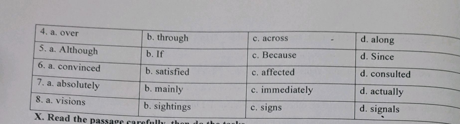 4. a. over b. through c. across d. along | StudyX
