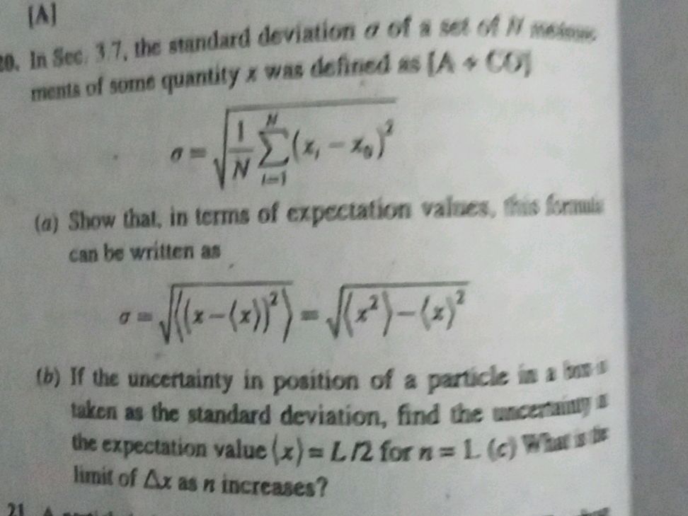 20. In Sec. 3.7, the standard deviation \( | StudyX