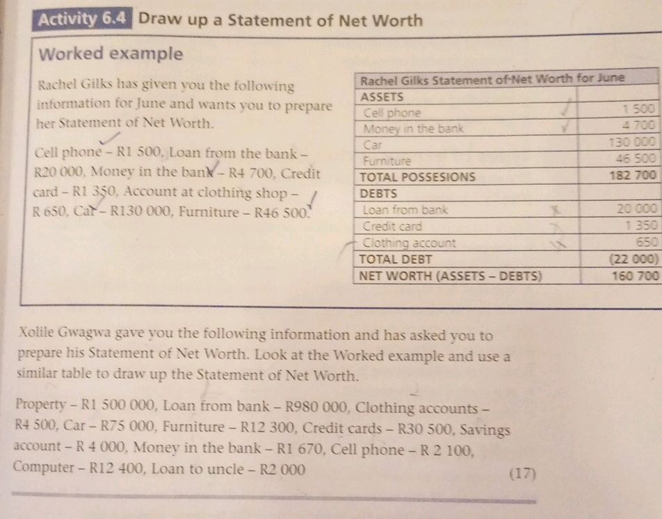 Draw up a Statement of Net Worth Rachel | StudyX